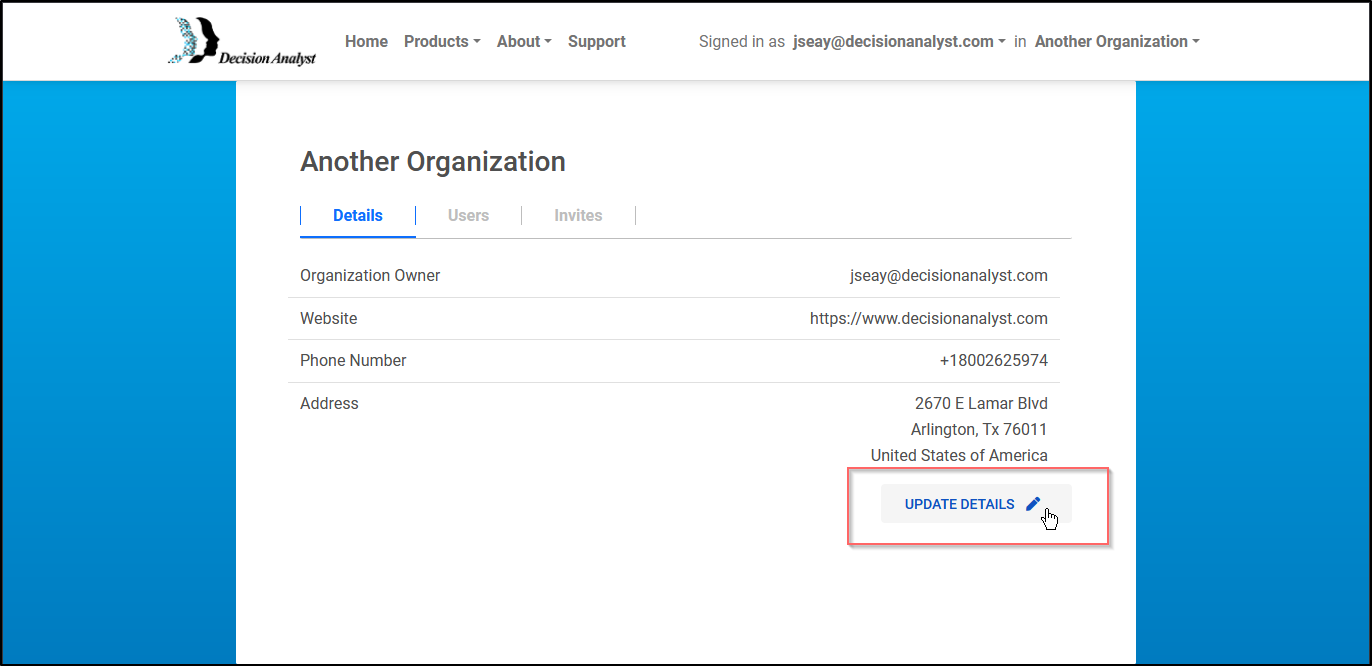 Updating your organization's details – Decision Analyst, Inc.