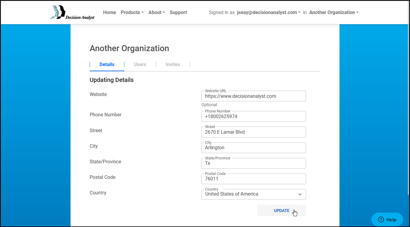 Updating your organization's details – Decision Analyst, Inc.